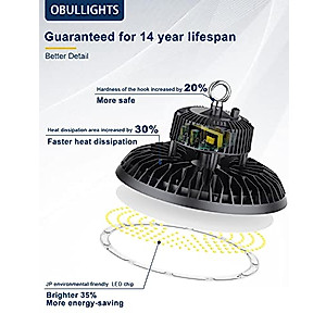 obullights Super Bright Led High Bay Light 150W 22500LM 5000K, LED UFO Light Fixture, 100-277V, UL US Plug 5' Cable, Alternative to 600W MH/HPS for Warehouse Shop Garage Barn Factory, IP65