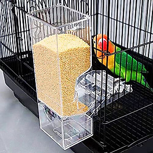 Automatic Bird Seed Feeder with Perch, Acrylic Transparent Parrot Foraging Feeders Cage Accessories for Small and Medium Parrots Parakeets Cockatiels Lovebirds