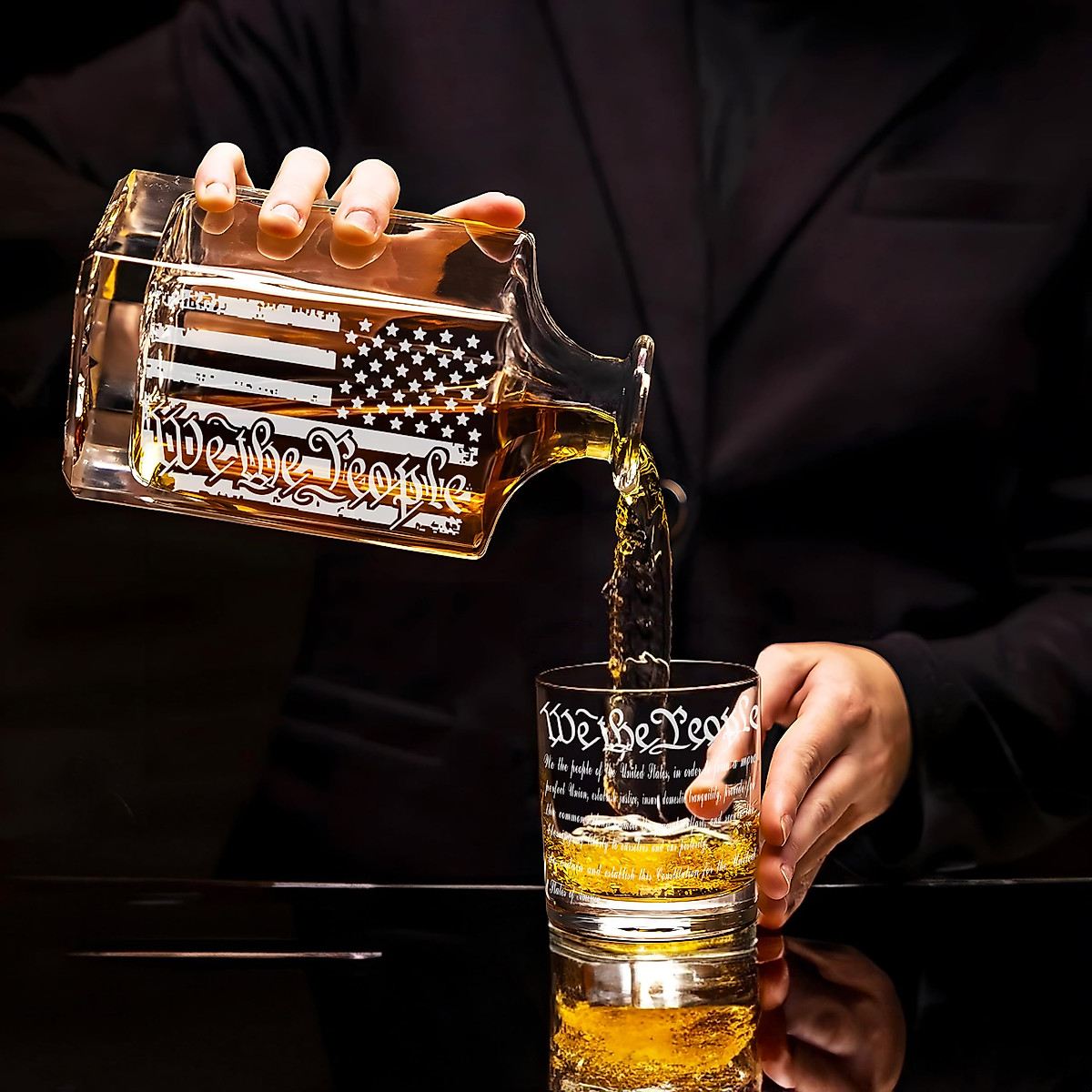 Whiskey Decanter Set for Men, We The People Decanter Set with Glasses, Engraved American Flag Decanter for Liquor Bourbon Gifts for Men Unique Birthday Father's Day Gifts for Men Dad