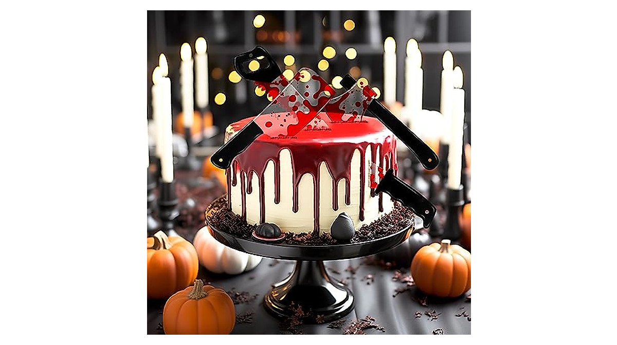 Spooky Blood Splatter Knife Cake Toppers for Halloween