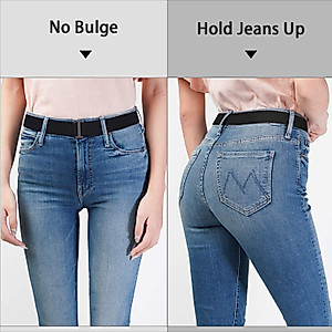 SANSTHS No Show Women Belts Invisible Elastic Stretch Belt with Flat Buckle for Jeans Pants Dresses, Black M