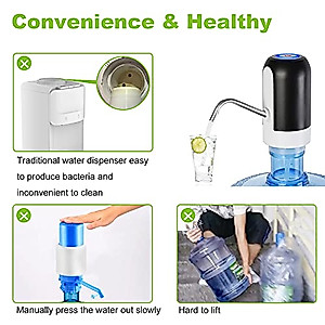 Calogy 5 Gallon Water Dispenser, Electric Drinking Water Pump with Rechargeable, Portable Automatic Water Bottle Pump for Camping Kitchen Home Office - Black