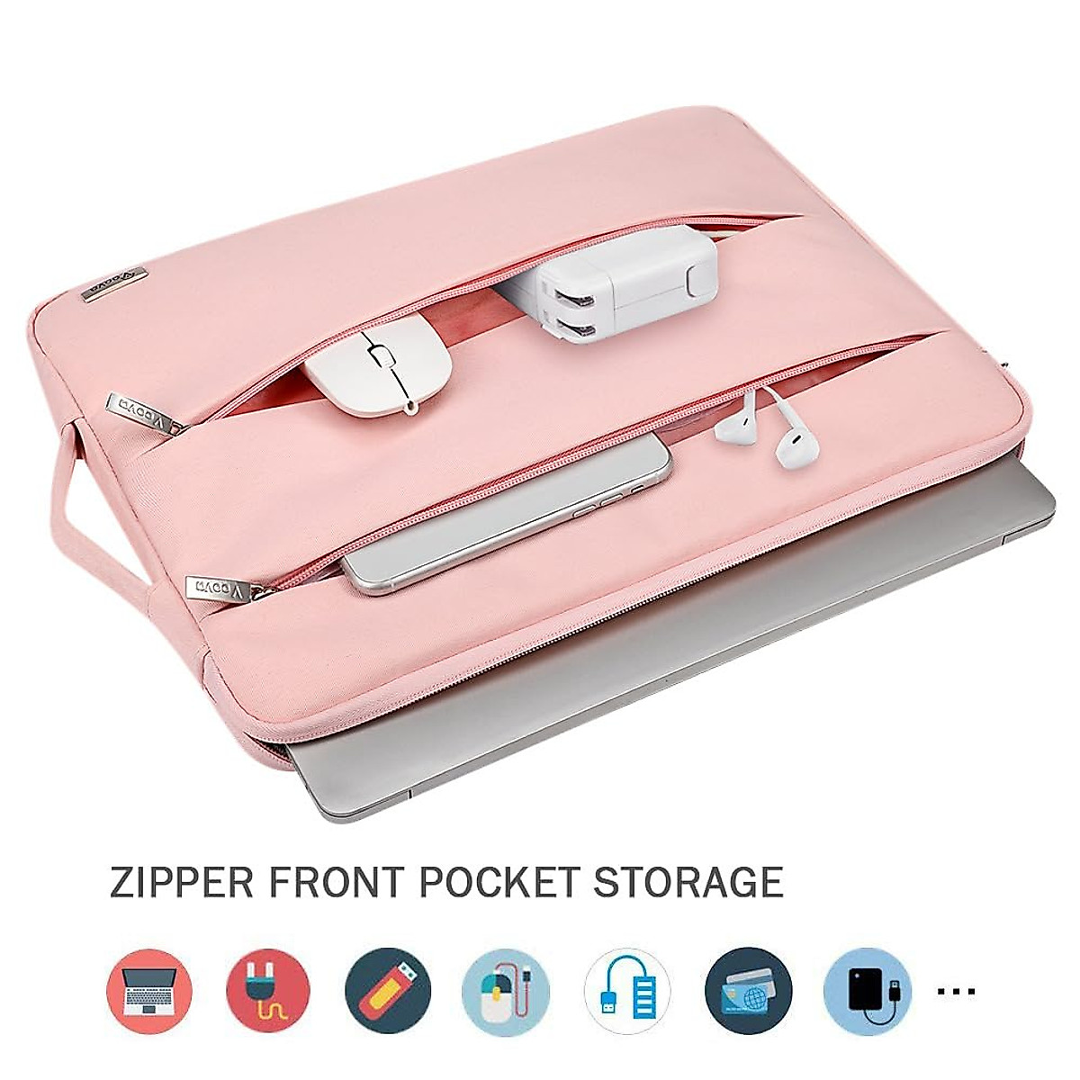 V Voova Laptop Sleeve Carrying Case 13 13.6 Inch for MacBook Air 13 M3/M2/M1 2020-2024, MacBook Pro 13, IPad Pro 12.9, Waterproof Slim Computer Cover Bag with Handle for Women, Sakura Pink