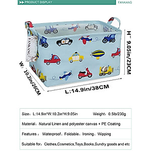 FANKANG Storage Basket,Nursery Hamper Canvas Laundry Basket Foldable with Waterproof PE Coating Storage, Office, Bedroom, Clothes,Toys (Rec-Car)