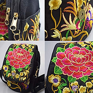 Women's Small Cute Boho Canvas Crossbody Camera Bag Cell Phone Purse with Floral Embroidery