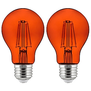 Sunlite 81085 LED Colored Filament A19 Light Bulb, 4.5 Watts, Medium E26 Base, 120 Volts, Transparent Orange, Dimmable, 320 Degree Beam Angle, UL Listed, 2 Count