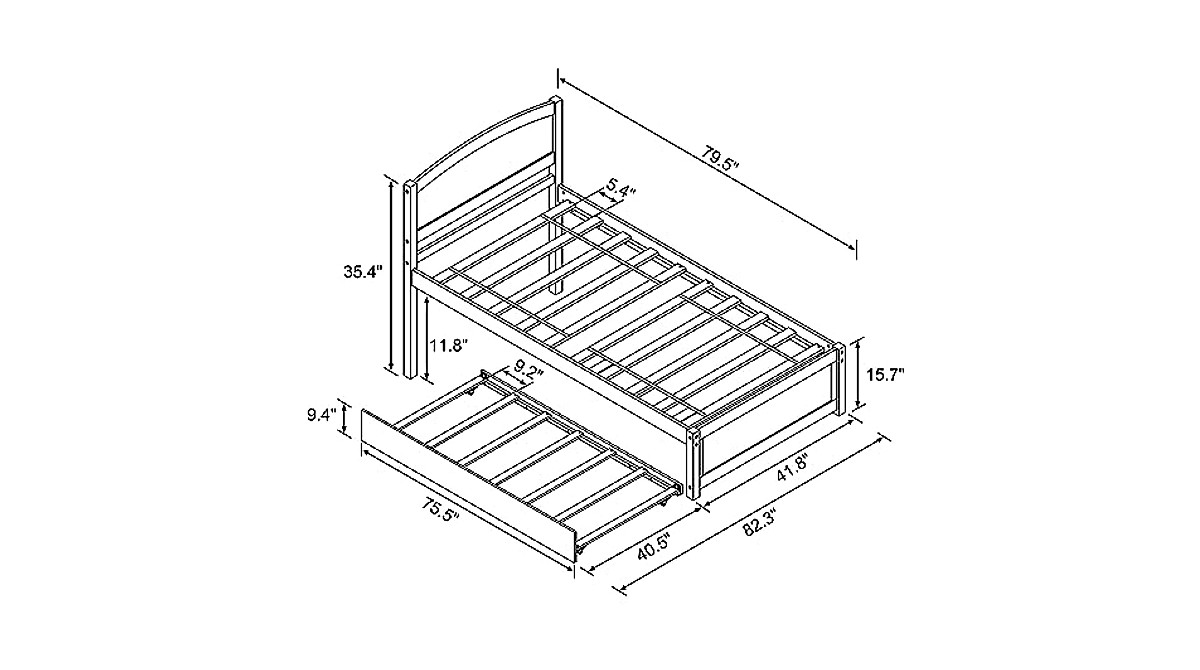 Xilingol Twin Trundle Bed – Solid Wood Frame with Headboard