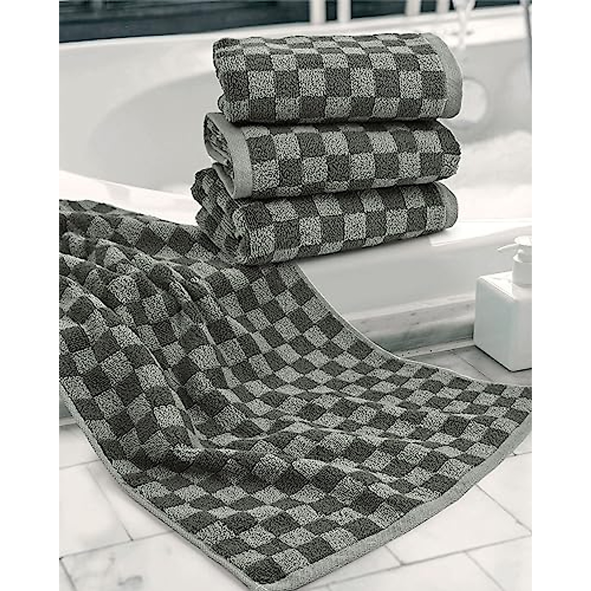 Jacquotha Grey Hand Towels for Bathroom Checkered, 4 Pack Super Soft Quick Drying Cute Hand Towel Set for Men Women Kids