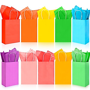 Shindel 40PCS Gift Bags with Handles, 10 Colors Party Favor Bags with Gift Wrapping Paper Rainbow Gift Bags for Wedding Birthday Party Supplies and Gifts (5.5" x 7.9" x 2.8")