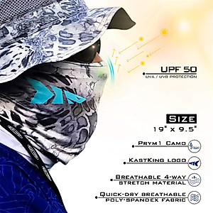KastKing Sol Armis Neck Gaiter - UPF 50 Face Mask - UV Sun Protection Mask for Men & Women, Fishing, Hiking, Kayaking , Prym1 Camo, RocketPop,19x9.5 Inches,Silver Mist