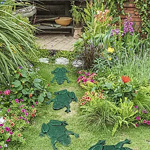 MDLUU 3-Pack Frog Stepping Stone, Cast Iron Frog Art, Decorative Flagstone for Garden Walkway, Flower Bed