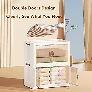 OEMVALATY 4-tier storage bins with lids,large plastic storage bins with lids and doors 60 Qt(16 Gal) per tier,closet organizers and storage,Stackable storage box,Folding Storage Box with Wheels