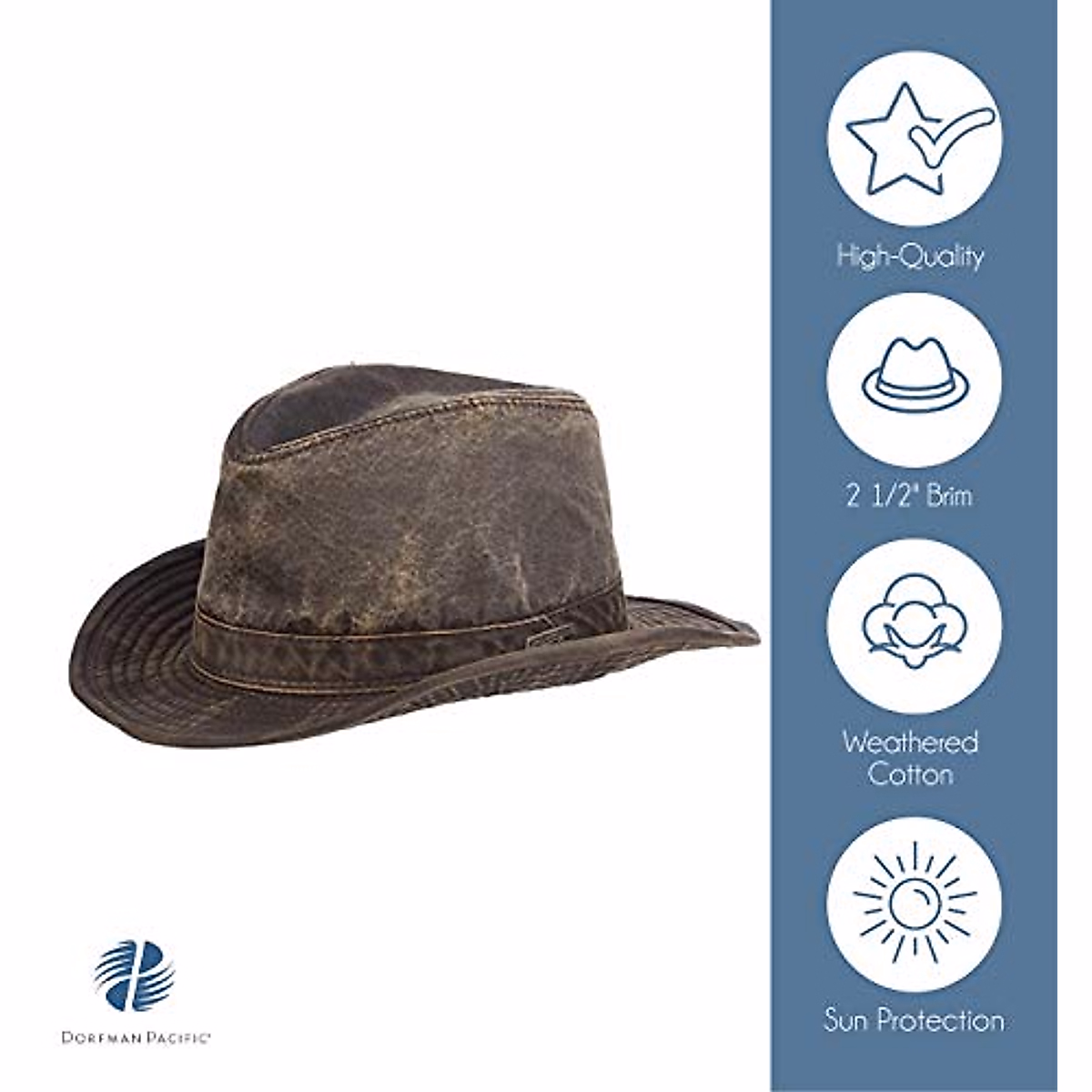 Dorfman Pacific Men's Indiana Jones Weathered Cotton Hat, Dark Brown, Small