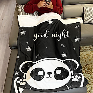 YISUMEI Cute Cartoon Panda Blanket, Star Pattern Embellished with Good Night Letter Printing, Home Decor Birthday Gifts for Children and Family, 60"x80"