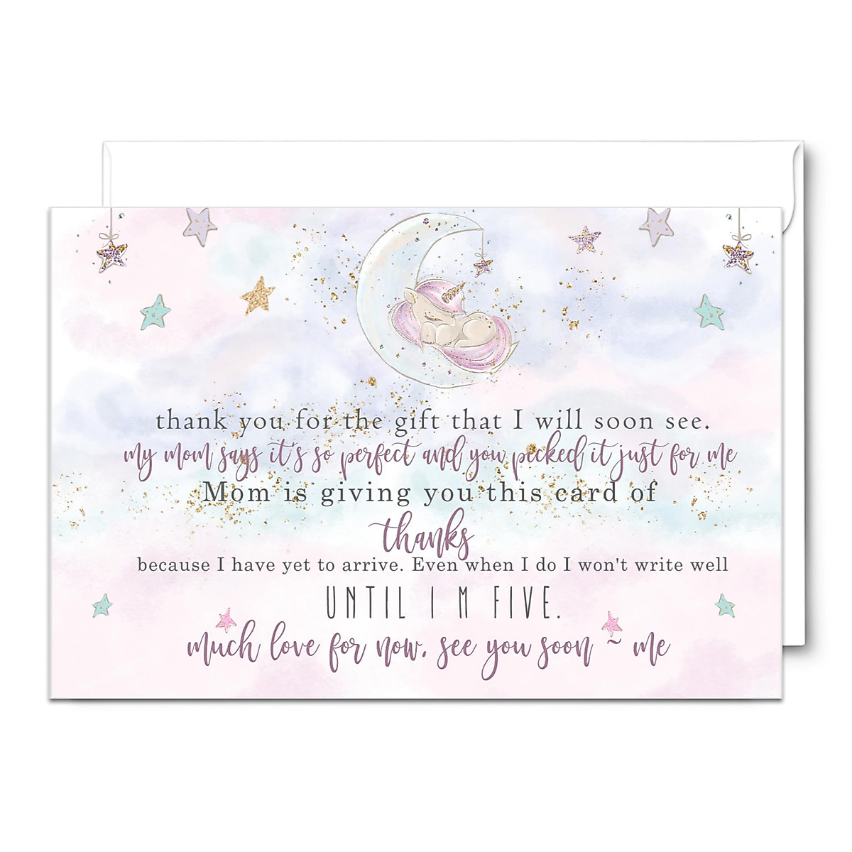 Paper Clever Party Unicorn Baby Shower Thank You Cards with Envelopes - 25 Pack - 4x6 Blank Notes with Whimsical Star and Moon Design - Thanking for Gifts from Baby Girl