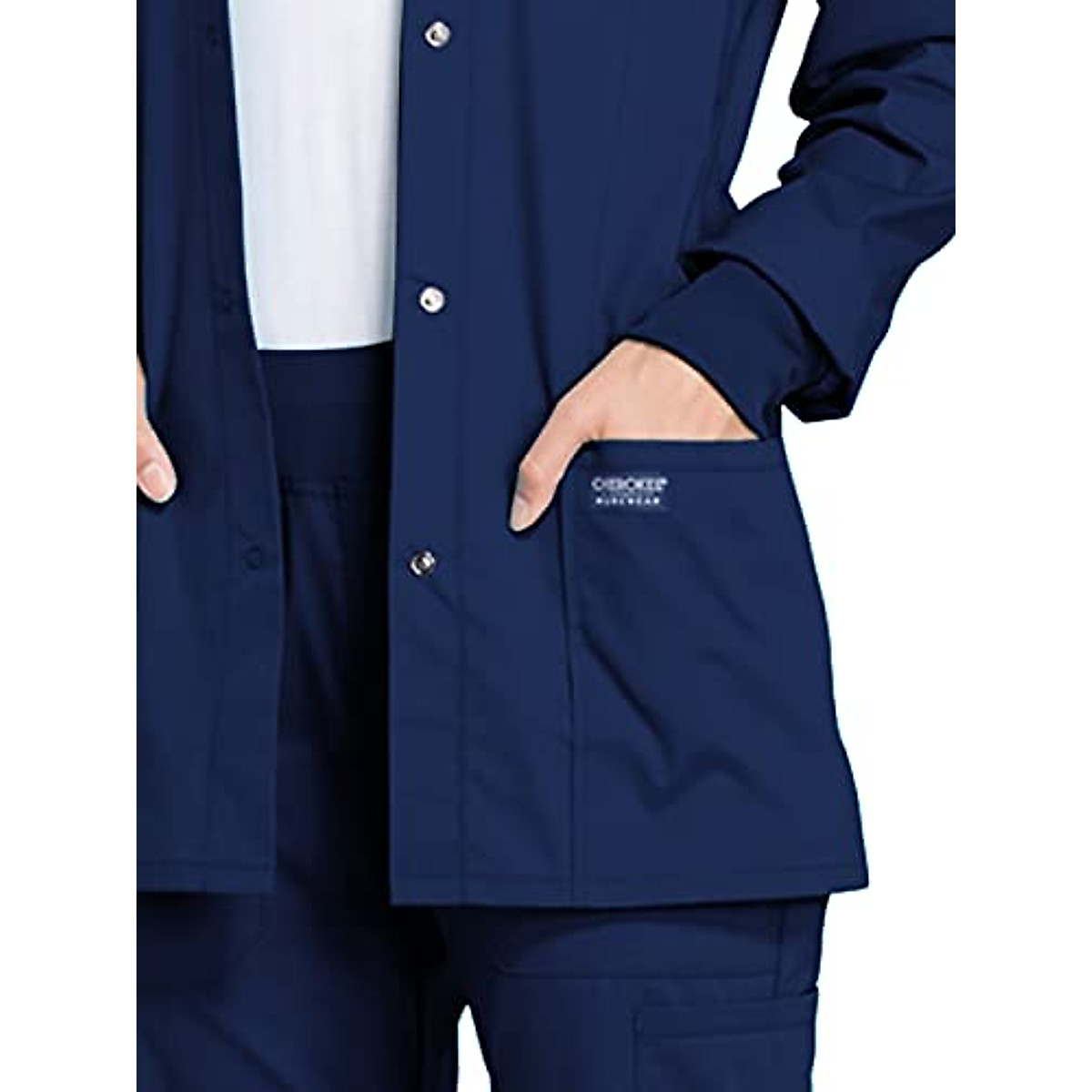 Snap Front Scrub Jackets for Women, Workwear Professionals Soft Stretch WW340, L, Navy