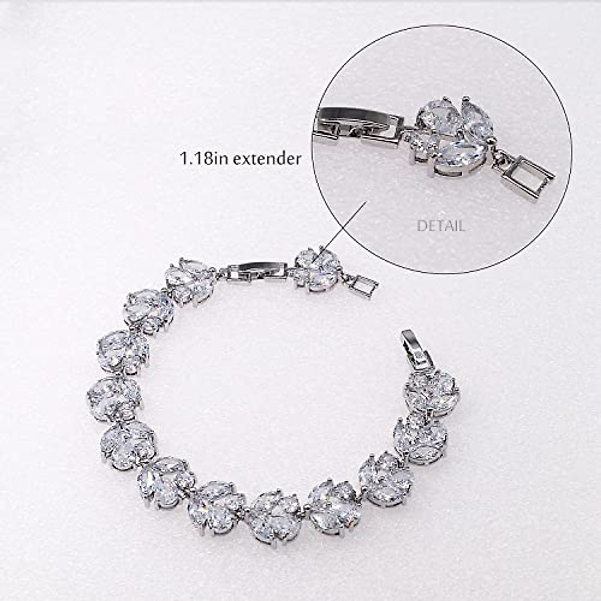 UDYLGOON UDORA Cubic Zirconia Leafs Earrings Bracelet Jewelry Set For Bridal Bridesmaid Wedding Prom (White Gold)