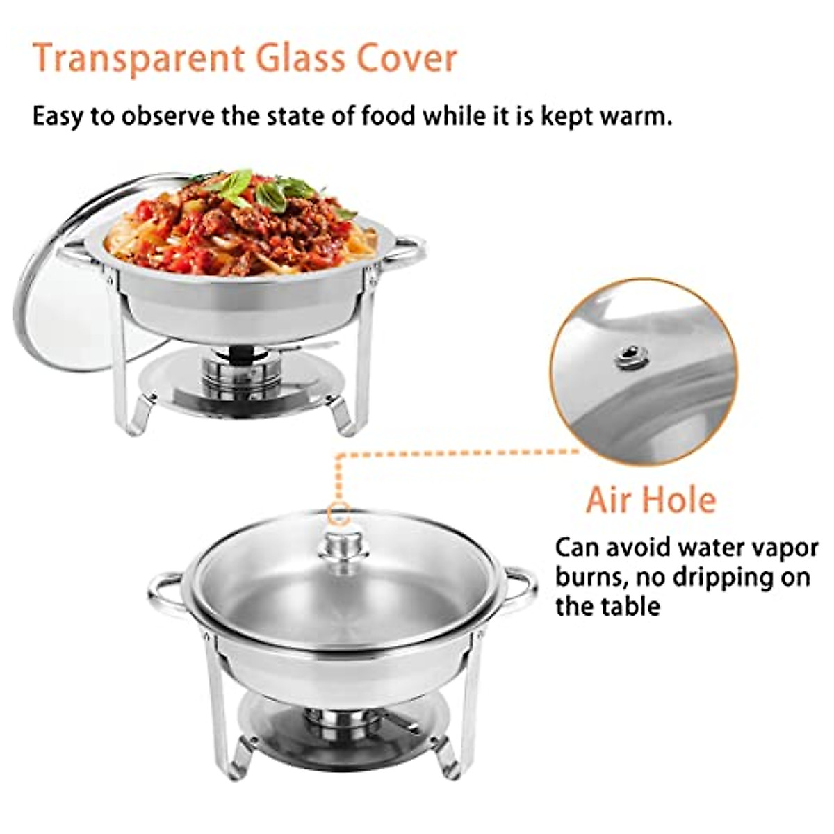 Naviocean Chafing Dish Buffet Set Chafers and Buffet Food Warmers for Parties 5 QT Round Chafing Servers Dish with Glass Cover Food Catering Chafers for Catering Event Buffet Banquet (2 Packs)