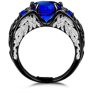 4.00Ct Heart Cut Blue Sapphire & Diamond Angel Wings Engagement Ring 925 Sterling Silver (10.5)