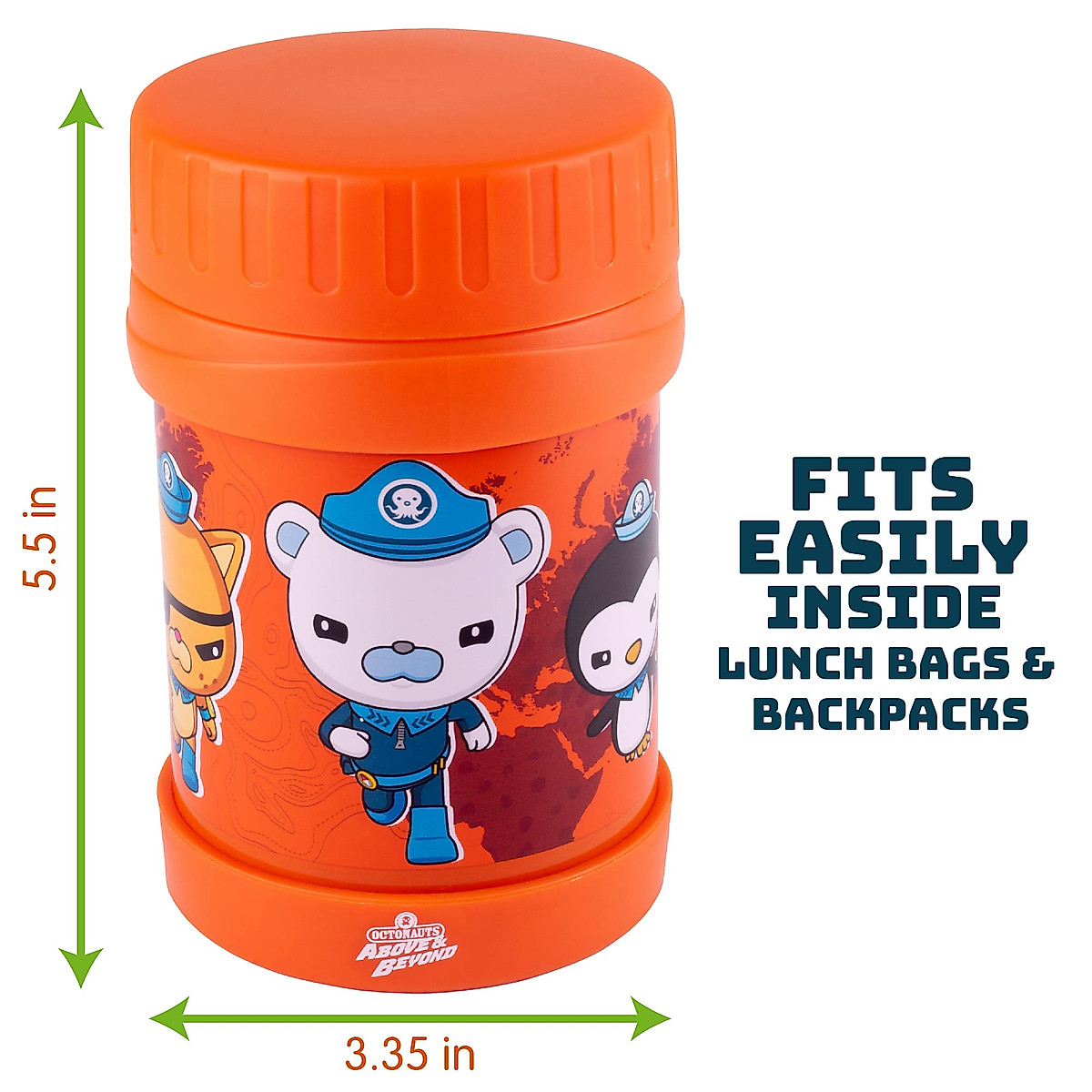 Octonauts Above & Beyond Stainless Steel Vacuum Insulated 13 oz Food Jar for Kids, Orange - Leak-Proof Container Keeps Meals, Liquids, Soups Hot or Cold for Hours - Lunch Boxes & Bags Back to School