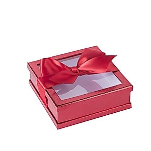 Hammont Clear Window Gift Boxes - 3 Pack - Multipurpose Bakery Boxes with Ribbon | Treat Boxes Perfect for Party Favors, Cookies and Cupcakes (Red, 6” x 6” x 2”)