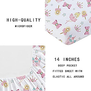 Jeyfull Pink Princess Fitted Sheet Set for Kids Girls Teens Donut Dancing Castle Crown Bed Sheet Queen Size 3D Print Dreaming Style Sheet Set 3 Piece