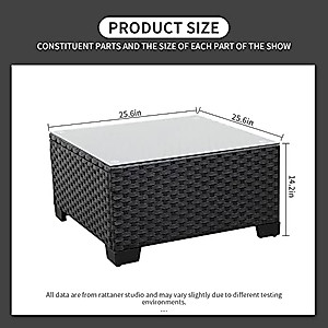 Rattaner Patio Furniture Wicker Coffee Table Outdoor Garden Square Side Table with Tempered Glass Top Black