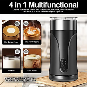 Milk Frother, Milk Frother and Steamer, Non-Slip Stainless Coffee Frother,4 IN 1 Hot & Cold Foam Maker with Temperature Control, Auto Frother for Coffee, Latte, Cappuccino, Macchiato,BPA Free (Black)