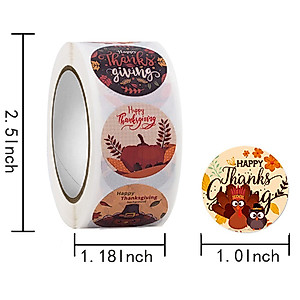Turkey Happy Thanksgiving Stickers 500Pcs 1.0 Inch Autumn Turkey Label Stickers with 8 Style Turkey Patterns Great Thanksgiving Party Favor Self-Adhesive Sticker Roll for Kids Thanksgiving Card Decor