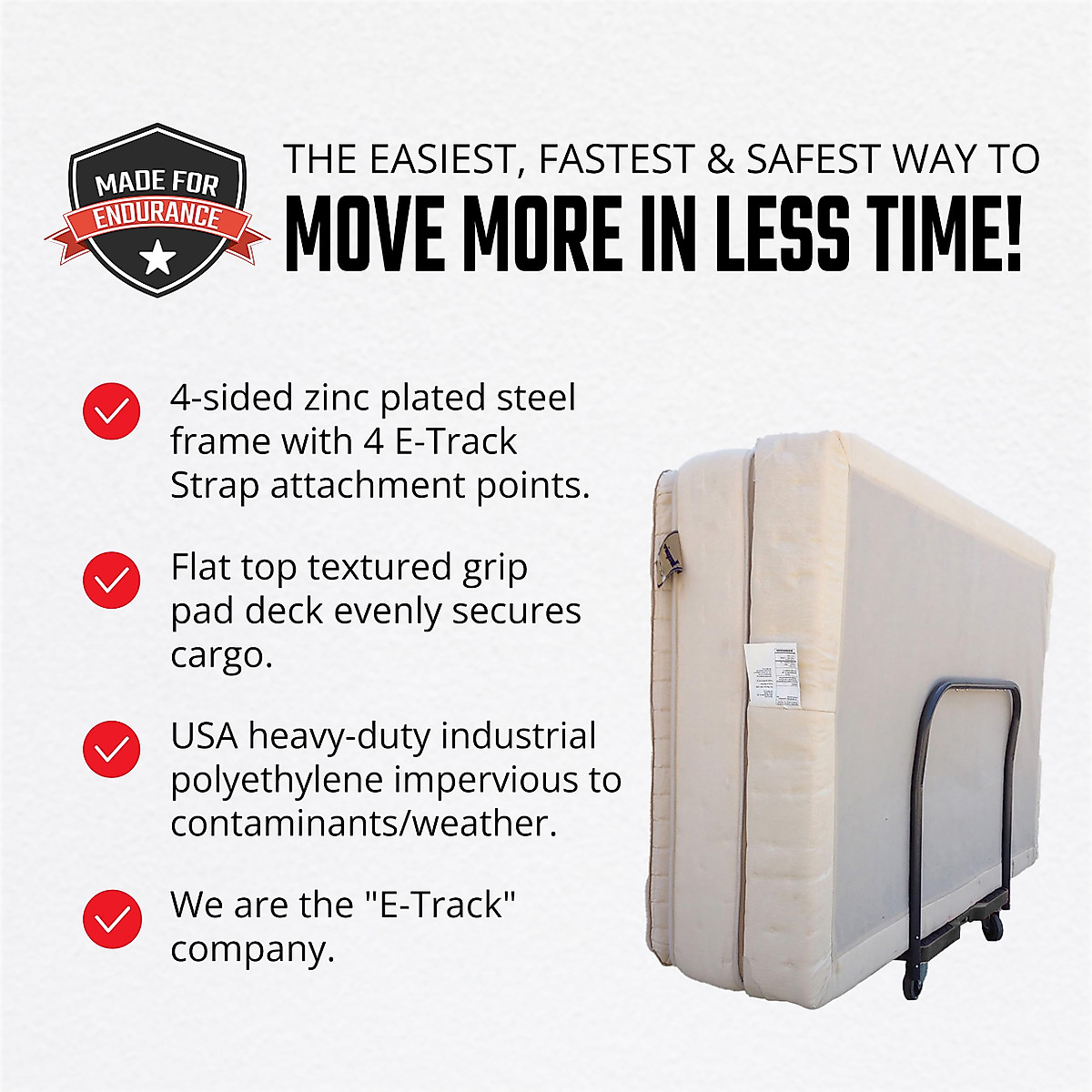 SNAP-LOC, Heavy Duty Moving Dolly 4 Wheels, 1,500 lb with Panel Bars, 4 Inch Casters, Dollies for Moving Cargo, E Strap Attachment Included, Black