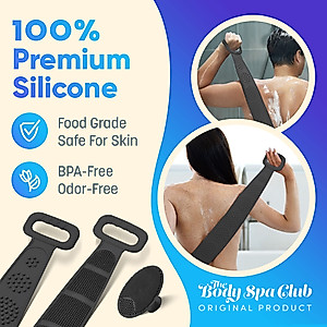 Silicone Back Scrubber for Shower- 36 Inches Back Body Brush Extra Long for Exfoliating & Massaging Hygienic Back Washer with Handle, Shower Silicone Back Scrubber for Men and Women, Black.