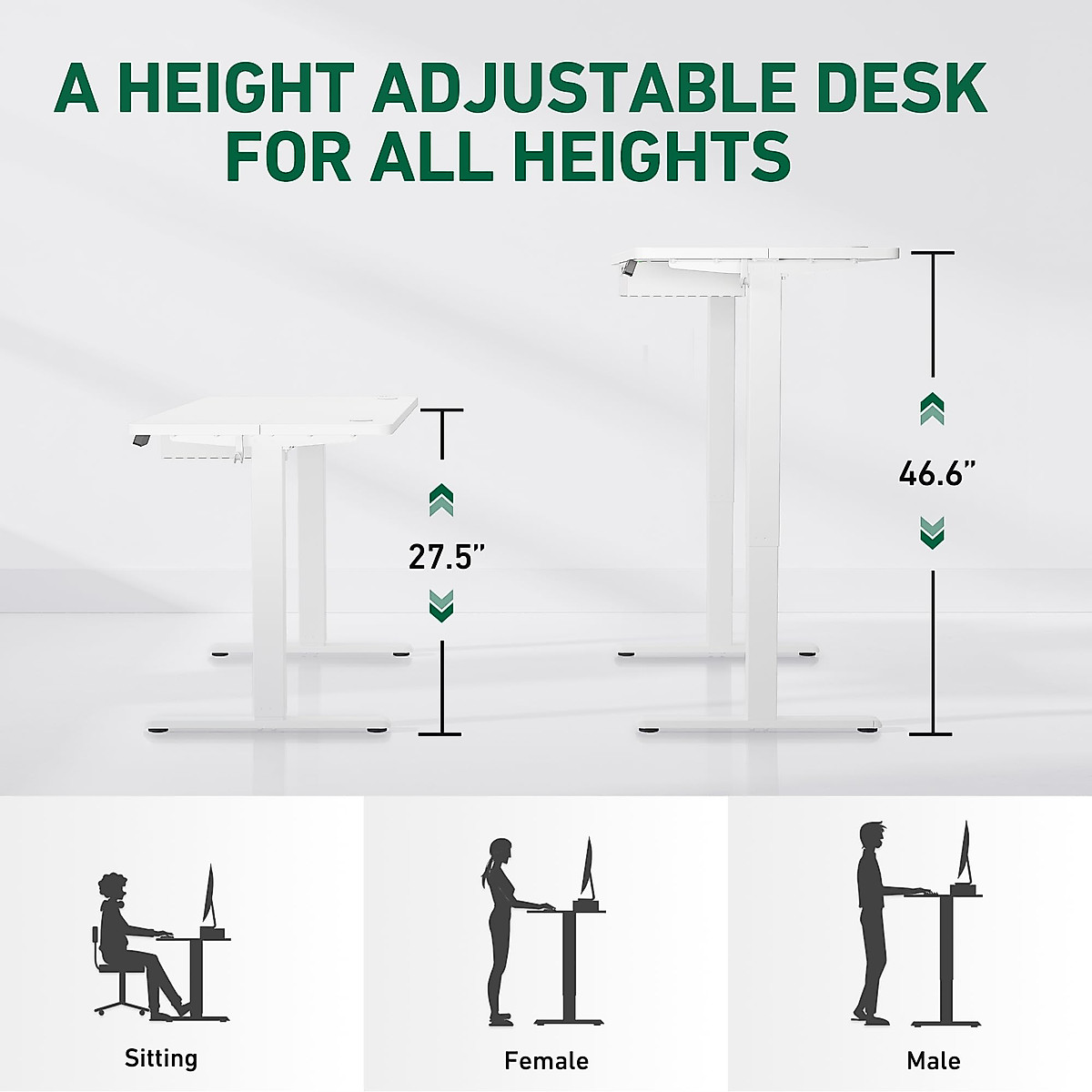 FEZIBO 55 x 24 Inches Standing Desk with Drawer, Adjustable Height Electric Stand up Desk with Storage, Sit Stand Home Office Desk, Ergonomic Computer Desk, White