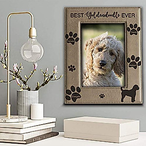 BELLA BUSTA - Best Goldendoodle Ever-Dog photo frame-Dog Lover Gift-Engraved Leather Picture Frame (5 x 7 Vertical)