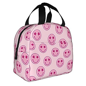 Eleploi Pink Smile Face Insulated Lunch Bag - Chic & Practical, Lunch Box For Office, Picnics, Outdoor Adventures