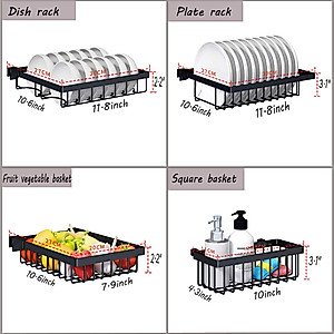 Ctystallove Dish Drying Rack Over Sink Kitchen Supplies Storage Shelf Countertop Space Saver Display Stand Tableware Drainer Organizer Utensils Holder Stainless Steel, Black