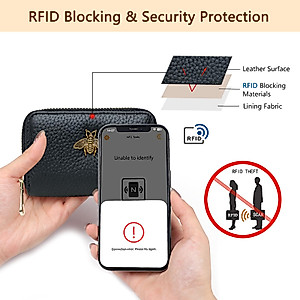 imeetu RFID Credit Card Holder, Small Leather Zipper Card Case Wallet for Women (Lite,Fuchsia)