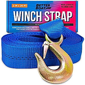 Boat Trailer Winch Strap with Hook Bow Boat Winch Strap Replacement for Hand Crank Trailer Heavy Duty Boat Hook Boat Winch Strap with Hook Towing Boat Trailer Straps Other Trailers 10000Lbs 2" x 20'