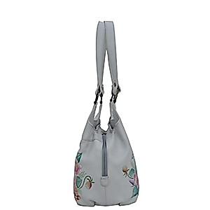Anuschka Women’s Genuine Leather Triple Compartment Large Satchel - Hand Painted Exterior - Floral Charm