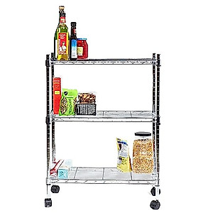 Home Basics Steel Wire Shelf | Heavy Duty | Open Design | Easy To Assemble | (Chrome, 3 Tier | 23.62" x 13.77" x 31.88")