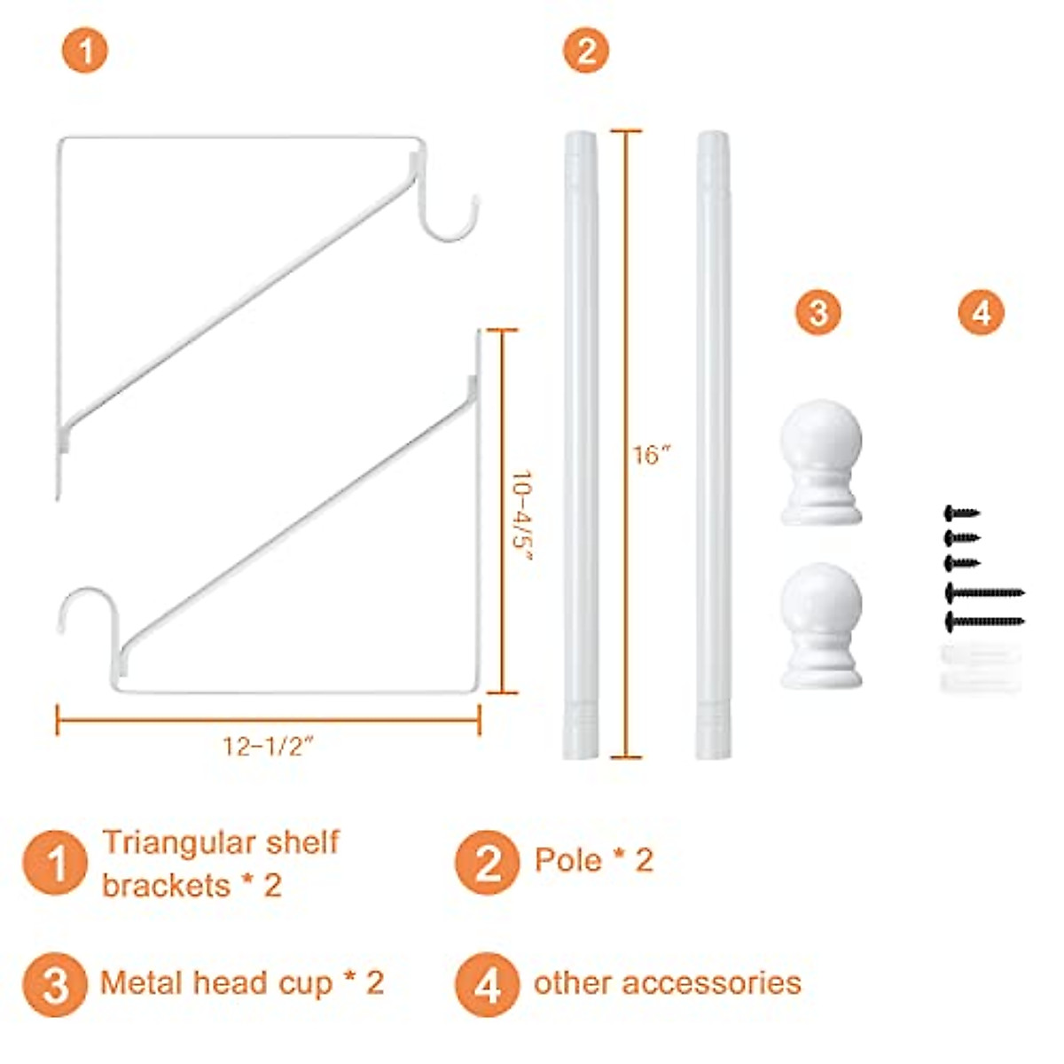 Closet Rod Brackets with 32" Rod, Heavy Duty Closet Shelf Brackets with Rod Holder for Shelf Storage and Hanging Clothes, 2 Pack Wall Mount Closet Pole Supports Bracket, White