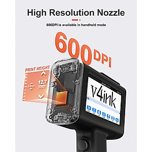 v4ink BENTSAI Handheld Printer BT-HH6105B2, Portable Handheld Inkjet Printer with 4.3 Inch LED Touch Screen Mobile Inkjet Coder 0.09-0.5’’ Print Height for QRCode Barcode Date Logo Text on Any Surface