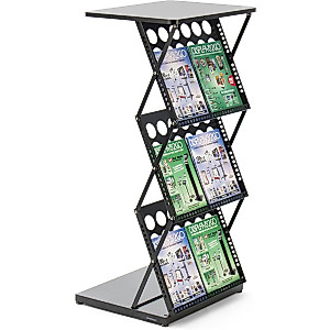 Displays2go Collapsible Magazine Holder, Multiple Pocket, Steel, MDF – Black (6LPBKTBK)