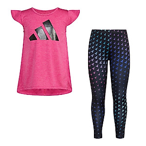 adidas Girls' 2-Piece Mélange Tee & AOP Long Tight Set, Semi Lucid Fuchsia Heather, 4T
