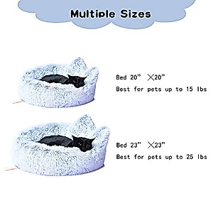 Lazy Rabbit Upgrade Dog Bed |Large Fluffy & Warming, Calming and Cozy for Indoor Cats| Washable, Plush and Modern Furniture | Donut-Shaped,Gradual Grey Color,24inch