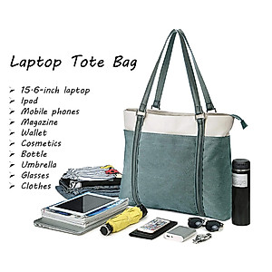 VOGUZY Laptop Tote Bag 15.6 Inch, Canvas Large Work Tote Bag Computer Shoulder Bag for Women,Laptop Carrying Case Gift for Office College Travel,Black