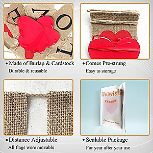 Uniwish Love Burlap Banner Valentines Day Decorations Garland Hearts Hanging Ornaments Wedding Engagement Anniversary Photo Props Indoor Outdoor Valentines Decor