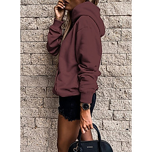 SHEWIN Womens Sweatshirts Casual Long Sleeve Fleece Hooded Pullover Sweatshirt Lightweight Cute Fall Tops Outfits Loose Hoodies for Women,US 12-14(L),Dark Red