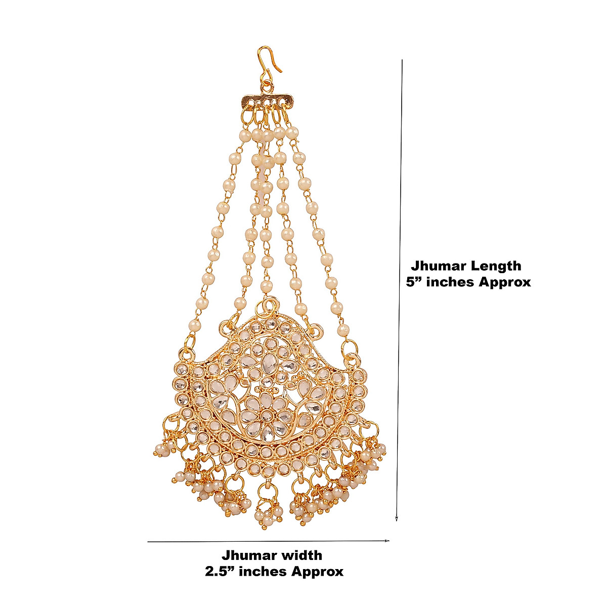 Touchstone Indian Bollywood Pretty Magical Floral Handcrafted Indian Mughal Kundan Look Faux Pearls Hangings Head Enhancing Bridal Designer Jewelry Jhoomer in Gold Tone for Women.