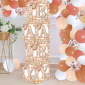 Boho Rainbow Baby Shower Balloons Boxes Party Decorations 4pcs Blocks Baby Shower Decoration for Baby Girl Birthday Party Backdrop Boho Rainbow Party Decorations