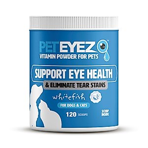 Pet Eyez Vitamin Powder for Pets - Supports Eye Health & Reduces Tear Stain Buildup - 100% Natural Food Topper for Dogs & Cats with Superfoods, Antioxidants & Nutrients - Whitefish Flavor - 120 Scoops